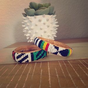Jewelry | 2 Ghanaian Handmade Leather Woven Bead Bangles | Poshmark